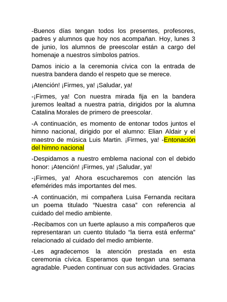 Homenaje Preescolar Pdf