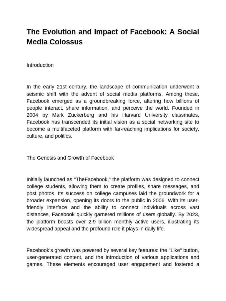 The Evolution and Impact of Facebook | PDF | Facebook | Social Media