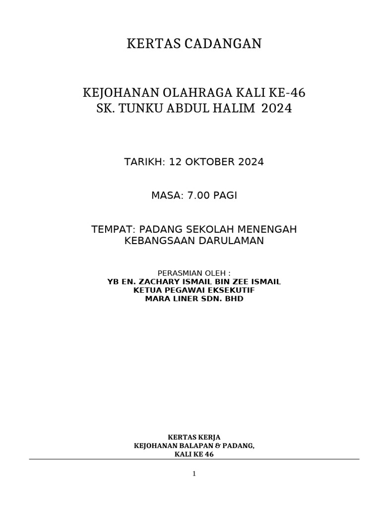 Kertas Kerja Sukan 2024 New | PDF