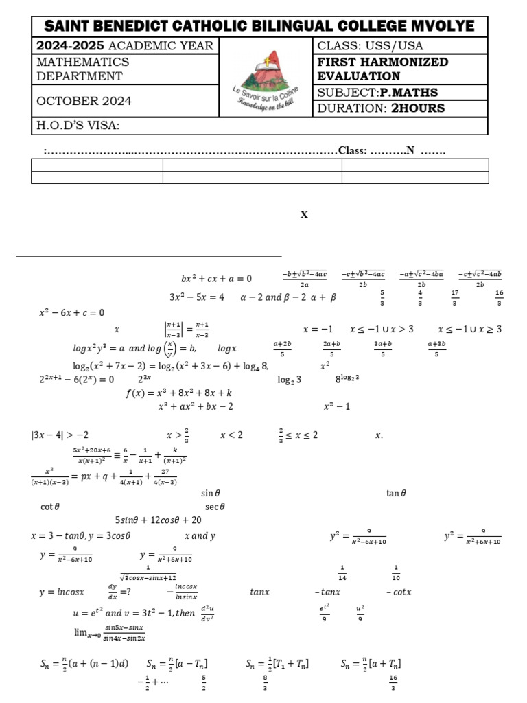 24-25 P Maths Uss-Usa 1st | PDF | Circle | Equations