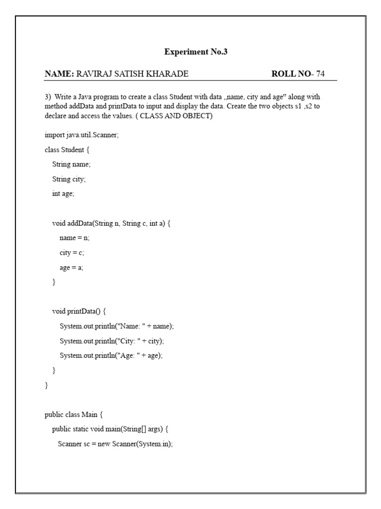 Java Program for Student Class Example | PDF | Computers