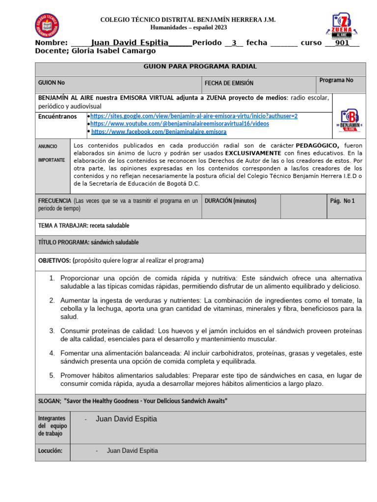 00 Formato Guion para Programa Radial 2024 | PDF | Alimentos | Nutrición
