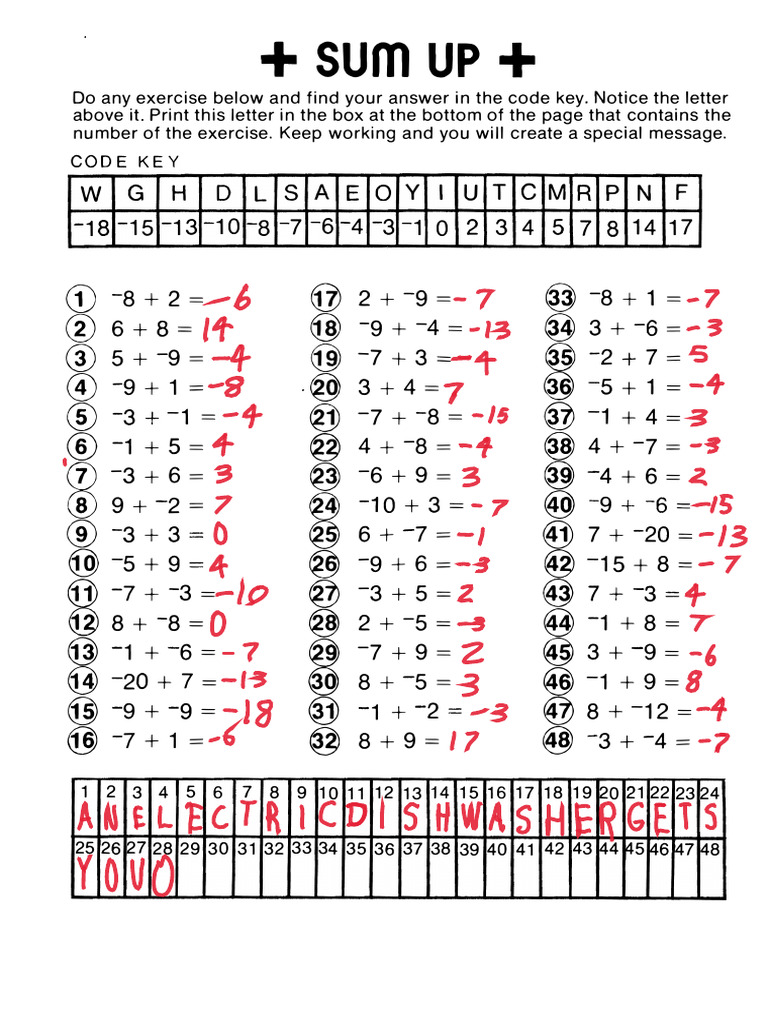 Adding And Subtracting Integers Worksheet Puzzle