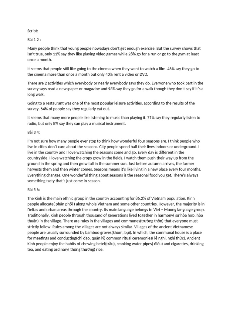 Grade 8 Cùng luyện nghe Script | PDF | Vietnamese People | Vietnam