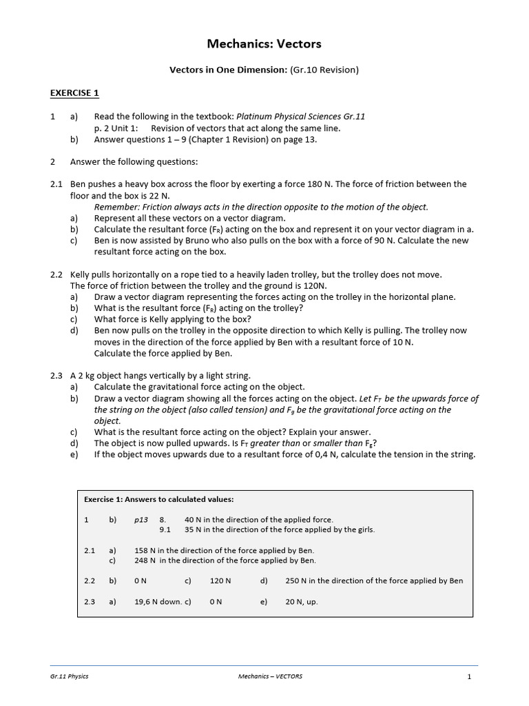 Vectors Notes and Exercises | PDF | Force | Tension (Physics)