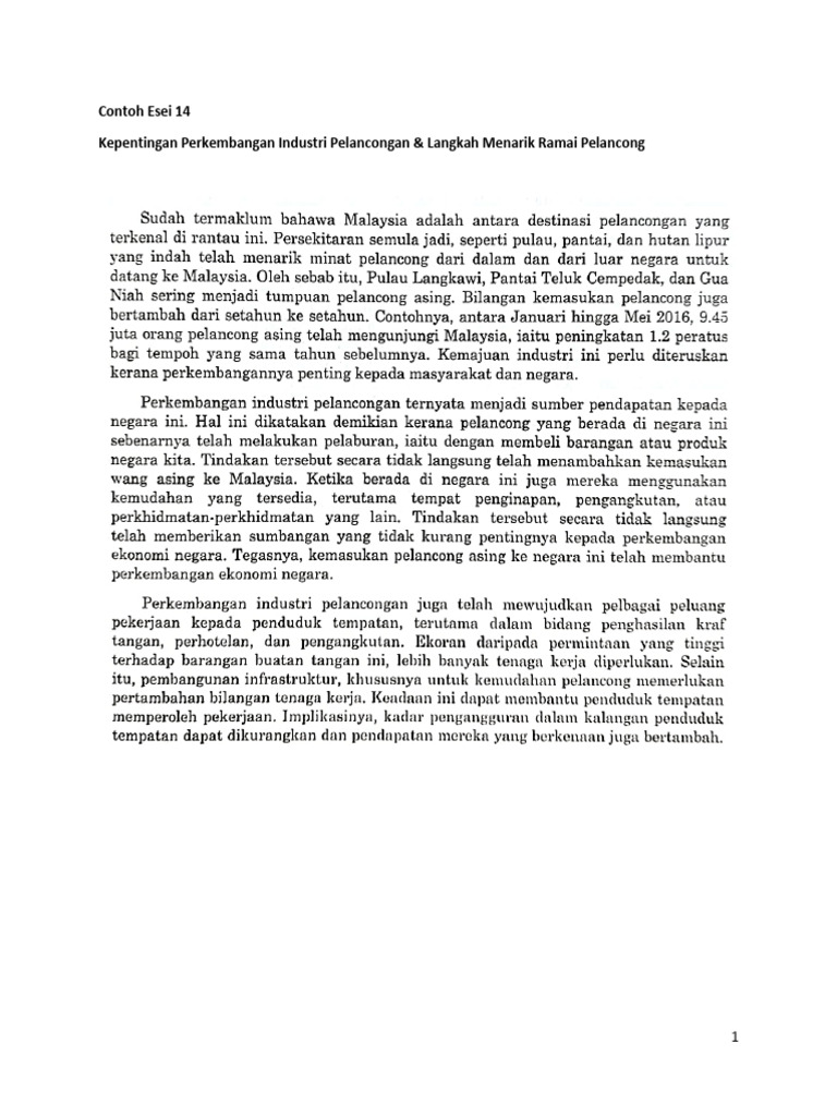 Contoh Esei 14 Kepentingan Perkembangan Industri Pelancongan & Langkah ...