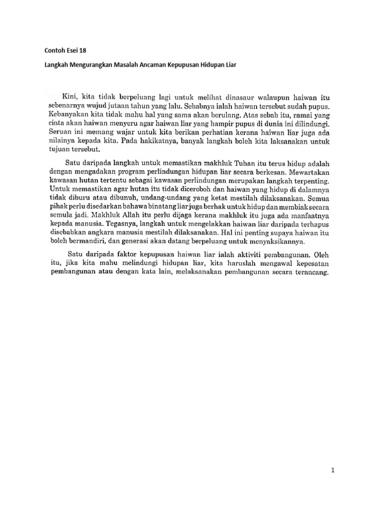 Contoh Esei 18 Langkah Mengurangkan Masalah Ancaman Kepupusan Hidupan | PDF
