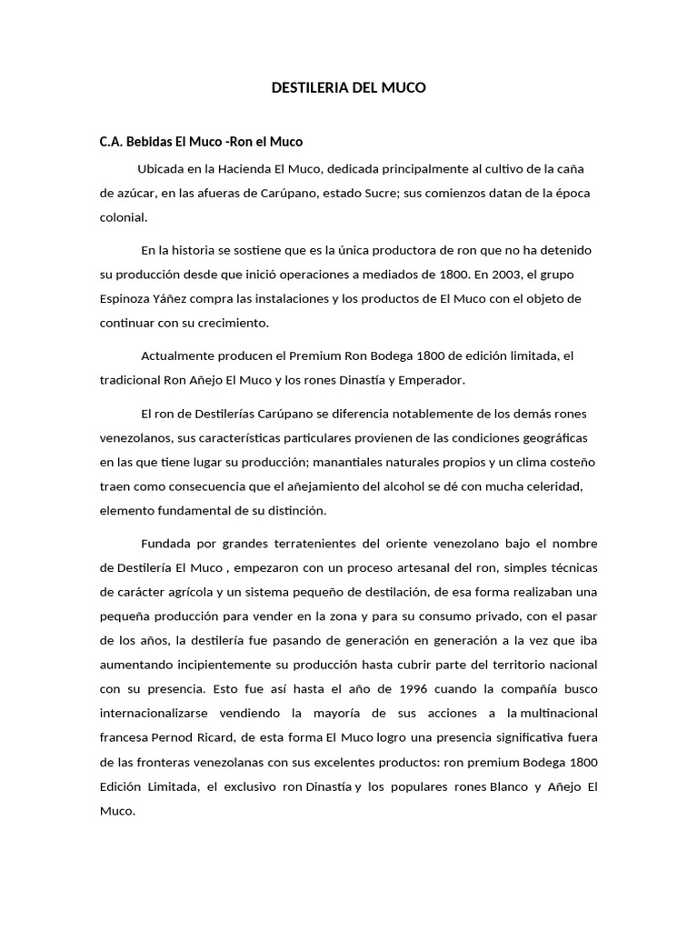 Historia del Ron El Muco en Carúpano | PDF | Ron | Destilación