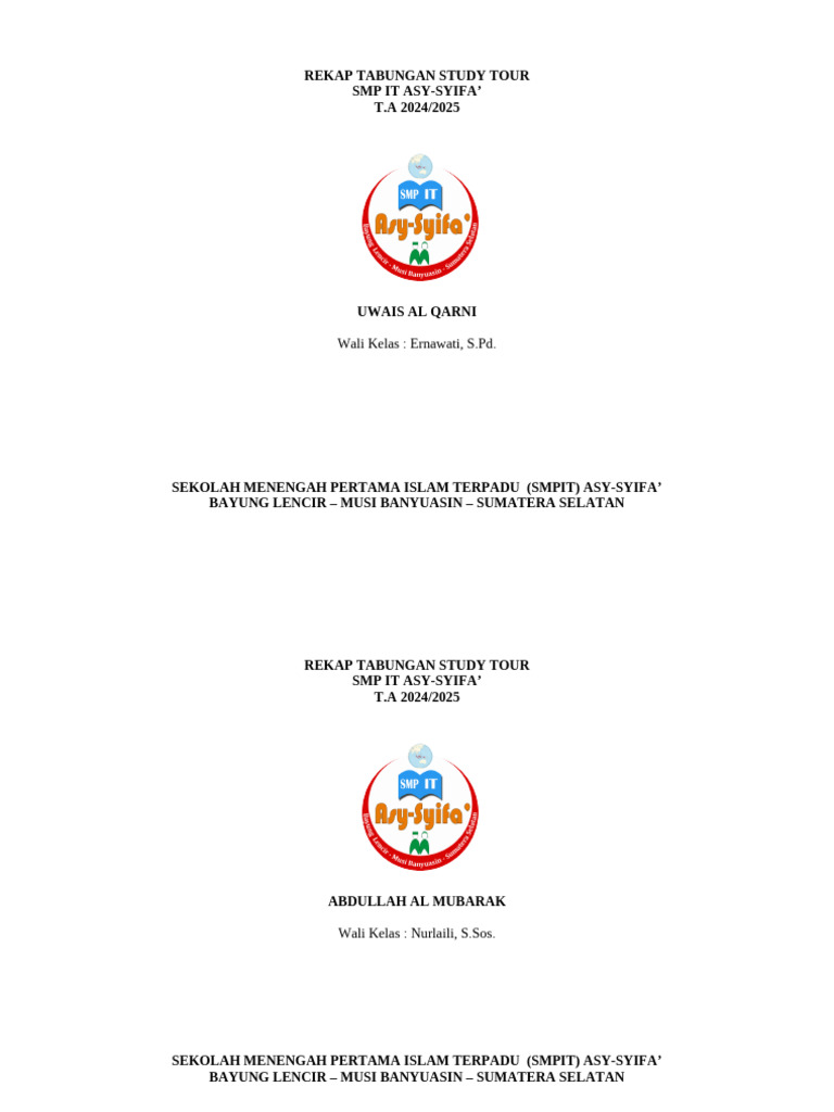 Cover Rekap Tabungan Study Tour | PDF | Perjalanan