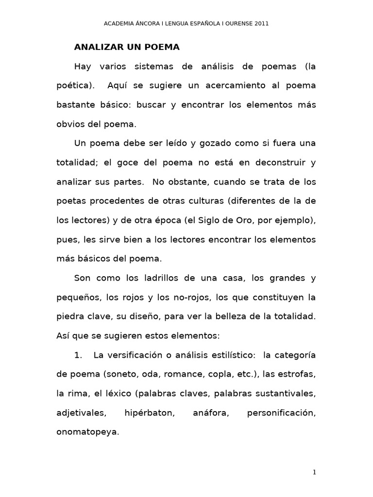 Análisis Básico de Poemas en Español | PDF | Rima | Poesía