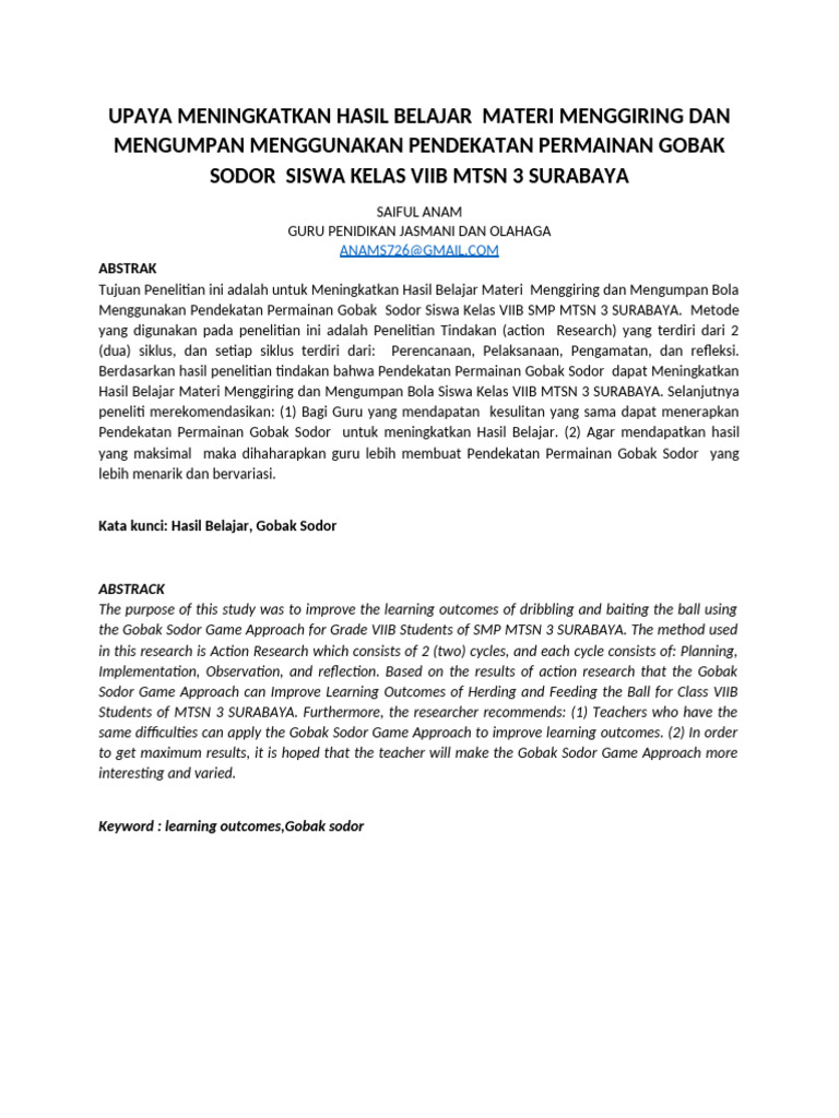 Upaya Meningkatkan Hasil Belajar Materi Menggiring Dan Mengumpan ...