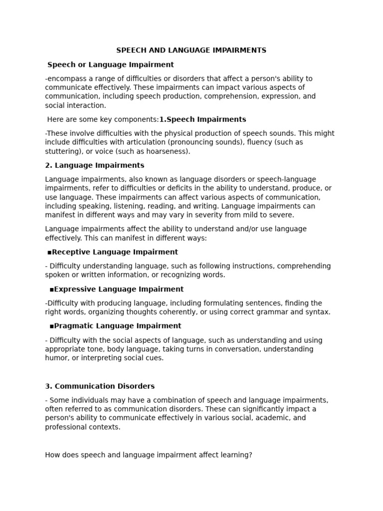 Speech and Language Impairments | PDF | Speech | Language Development