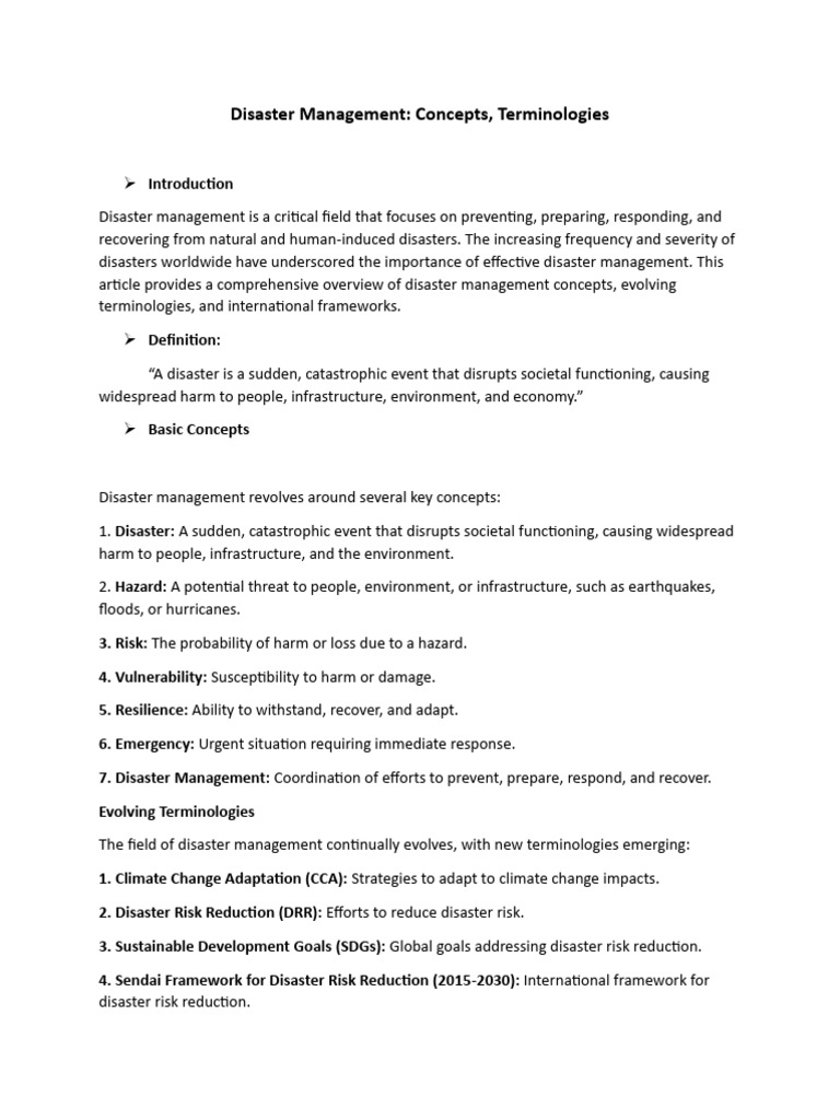 Disaster Management Concepts Overview | PDF | Emergency Management ...