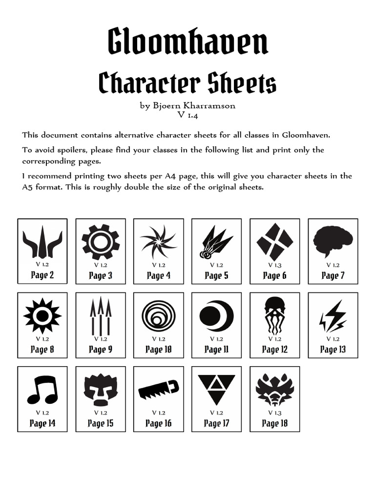 Gloomhaven Character Sheets V1.4 | PDF | Office Work | International ...