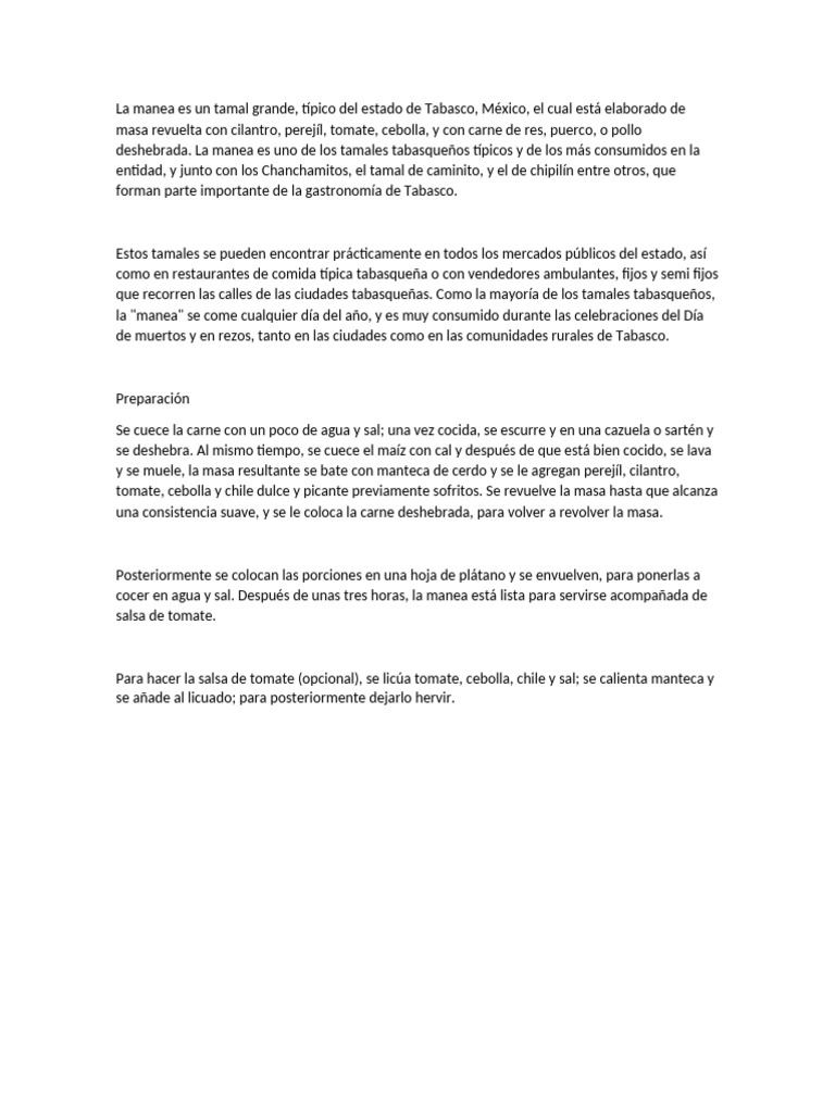 Manea: Tamal Tradicional de Tabasco | PDF