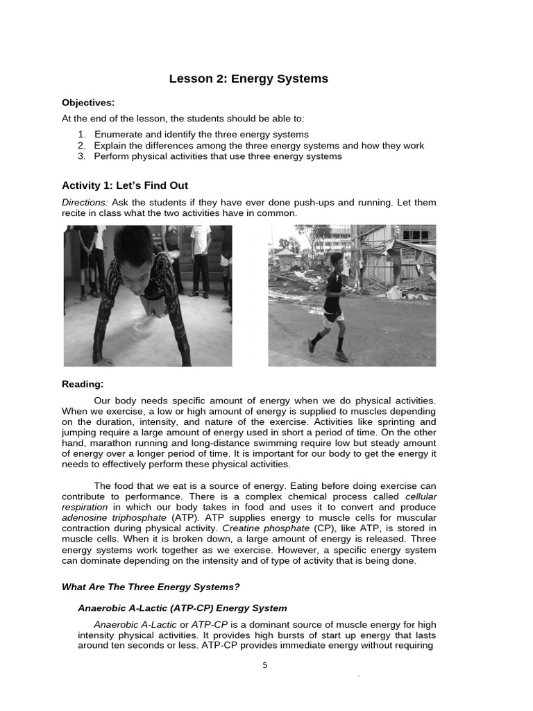 Lesson 1 Energy Systems | PDF | Aerobic Exercise | Skeletal Muscle