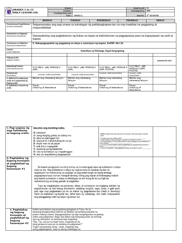 DLL - Esp 6 - Q2 - W5 | PDF