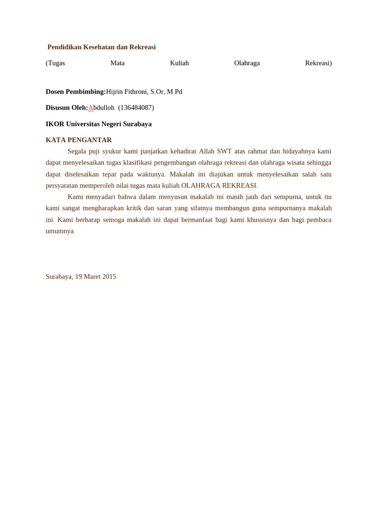 Makalah Olahraga Rekreasi | PDF | Karier & Perkembangan