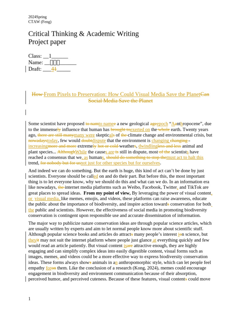 Project Paper Draft 4 | PDF | Conservation Biology | Biodiversity