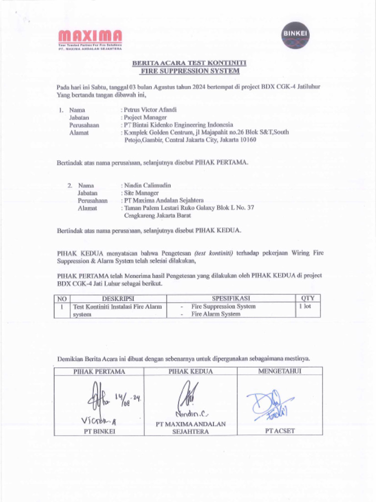 Berita Acara Kontiuniti FSS | PDF