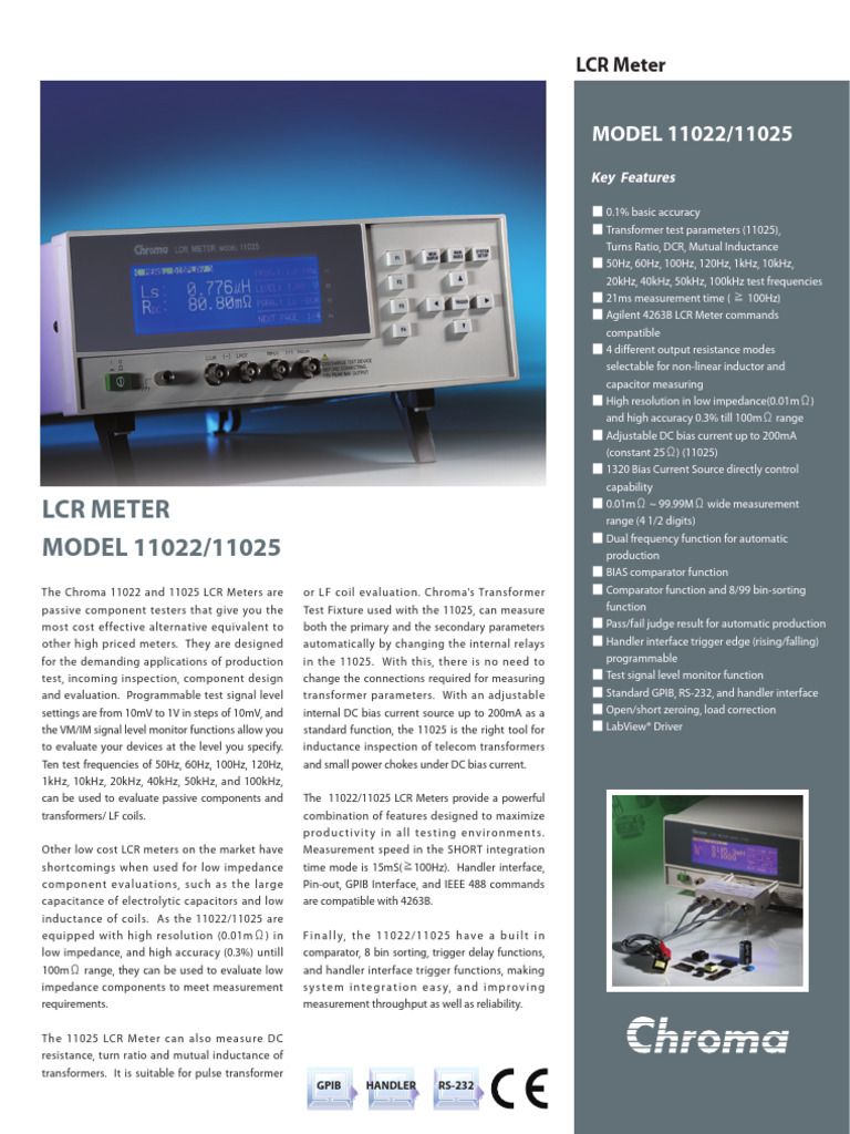 LCR Meter MODEL 11022/11025 | PDF | Inductor | Electrical Impedance