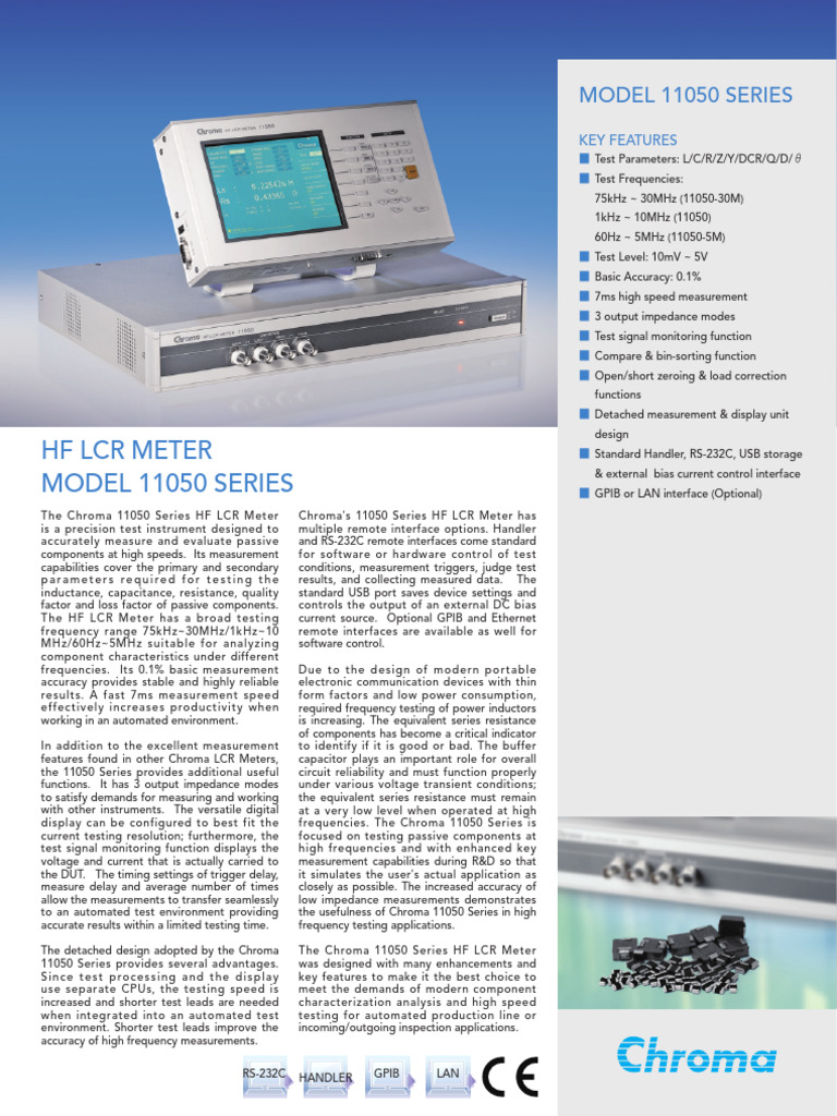 Chroma 11050 Series HF LCR Meter | PDF | Electrical Impedance | Capacitor