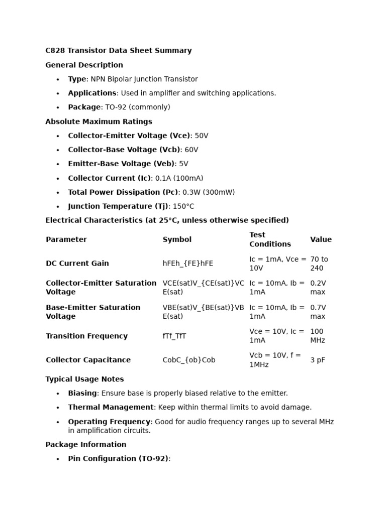 C828 Transistor Datasheet Overview | PDF | Science & Mathematics ...