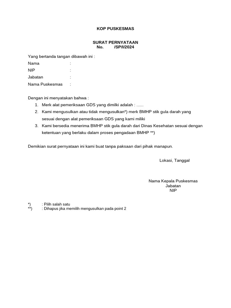 Format Surat Pernyataan BMHP | PDF