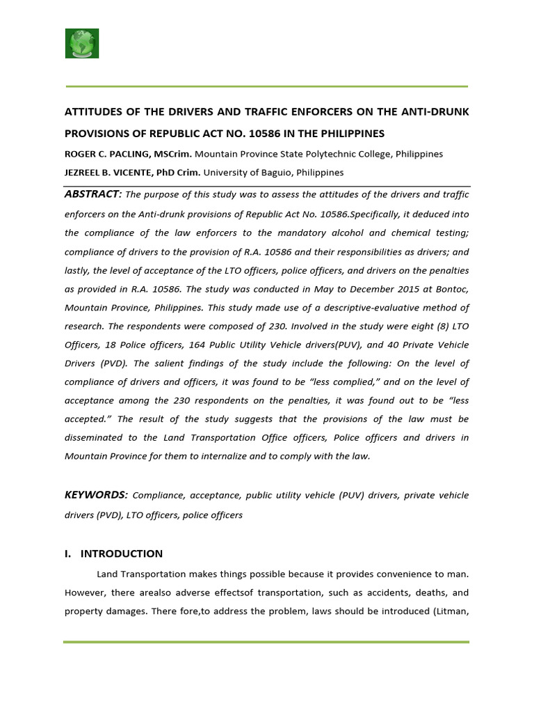 Attitudes of The Drivers and Traffic Enforcers On The Anti-Drunk ...