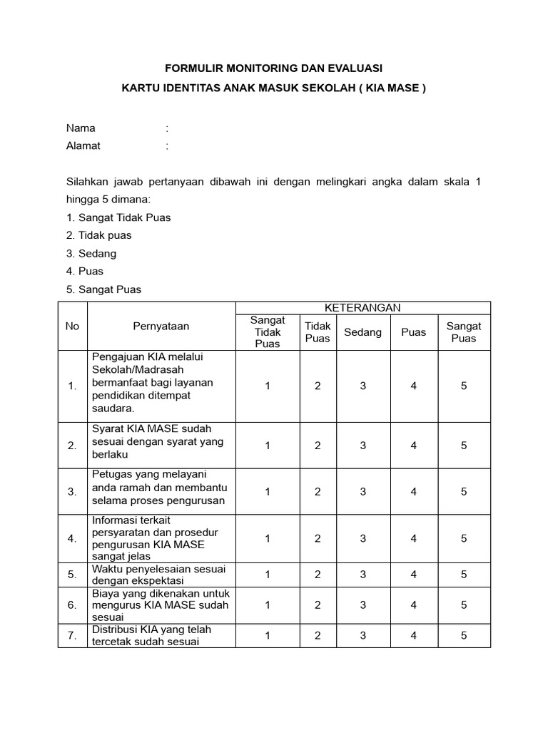 Formulir Monitoring Dan Evaluasi | PDF