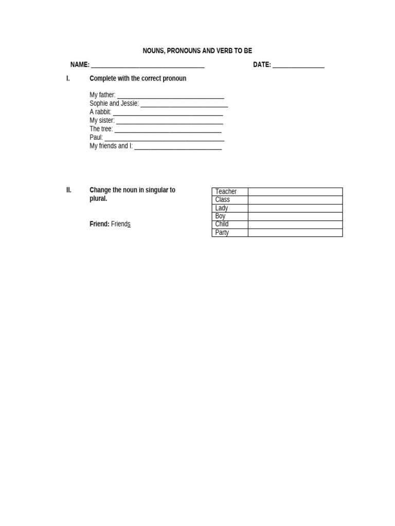 Nouns, Pronouns, and Verb "To Be" Exercises | PDF