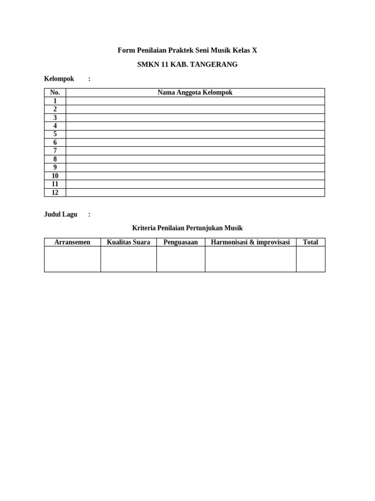 Penilaian Musik Kelas X SMKN 11 | PDF