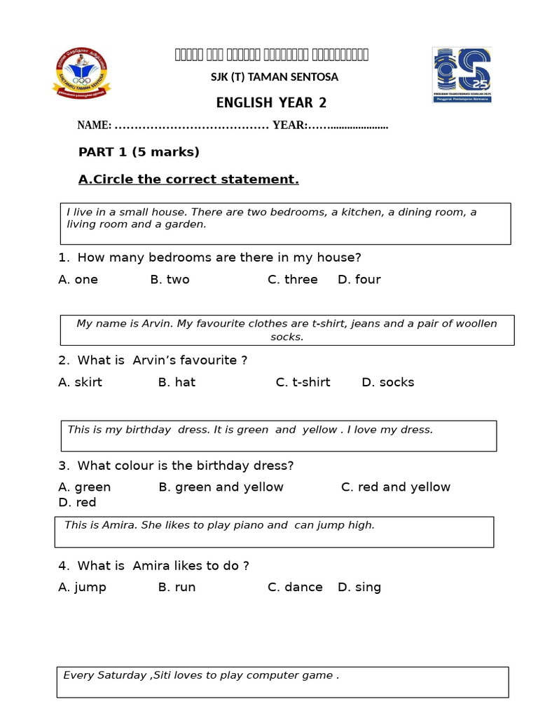 Exam English Year 2-Quiz 2024 | PDF