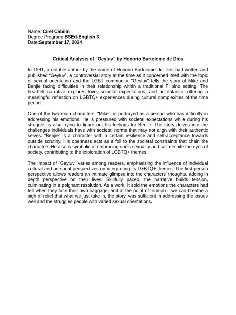 Cabilin-Cirel - Critical-Analysis | PDF