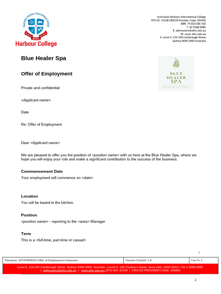 Offer of Employment Template | PDF | Salary | New South Wales