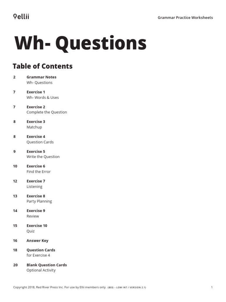 WH - Questions - Grammar Practice Worksheets - Ellii | PDF | Question ...