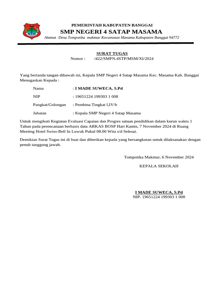 Surat Tugas Sekolah | PDF