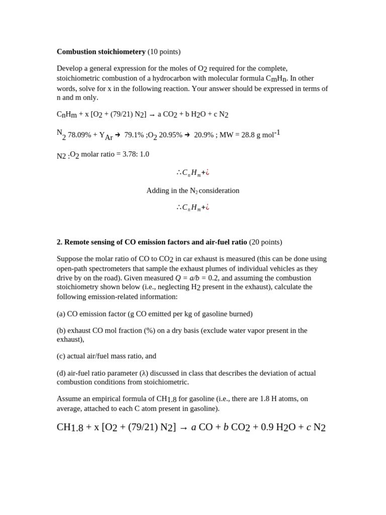 Combustion Stoichiometry & CO Emissions | PDF | Technology & Engineering
