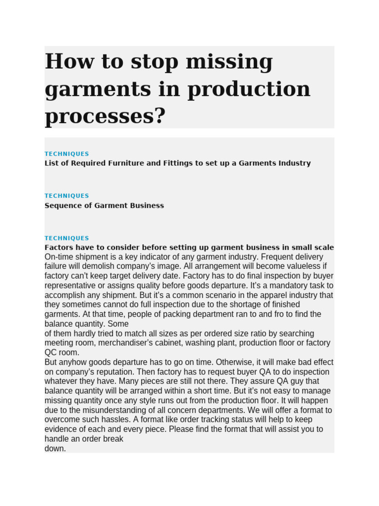 How To Stop Missing Garments in Production Processes | PDF | Clothing