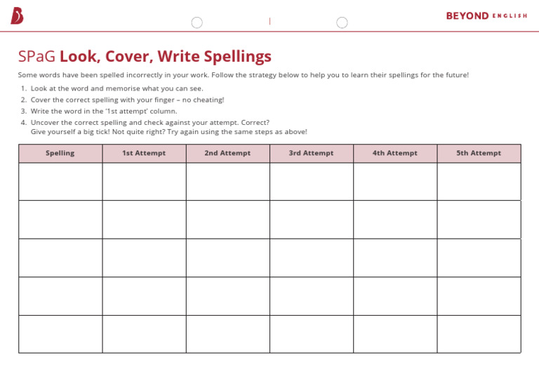 Look Cover Write Spellings Worksheet | PDF | Language Arts & Discipline