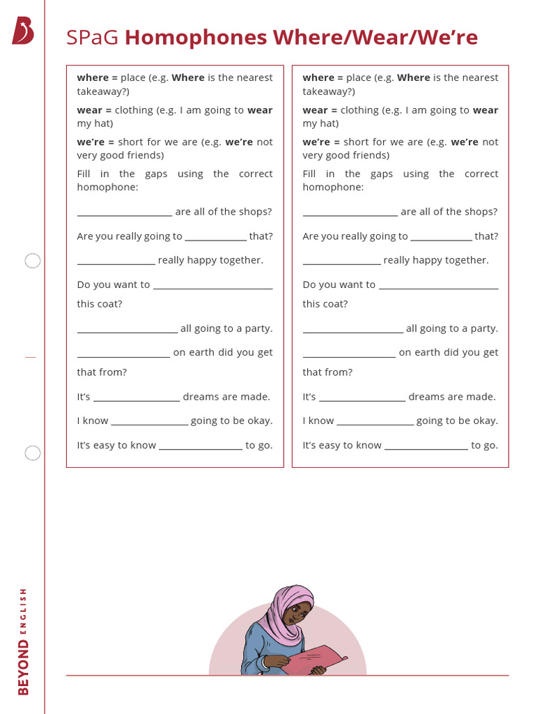 Homophones Where Wear Were Worksheet | PDF