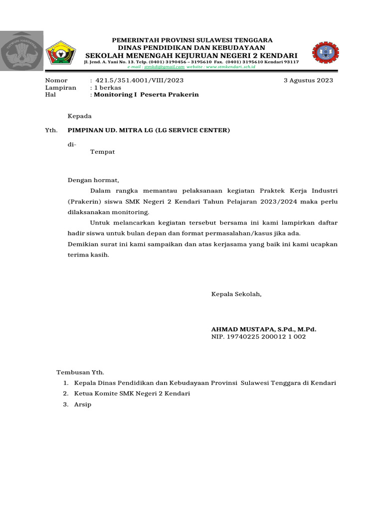 Surat Monitoring Dudi 1 | PDF