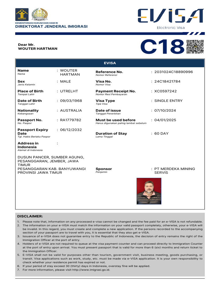 E-Visa C18 Wouther Hartman | PDF | Travel Visa | Passport