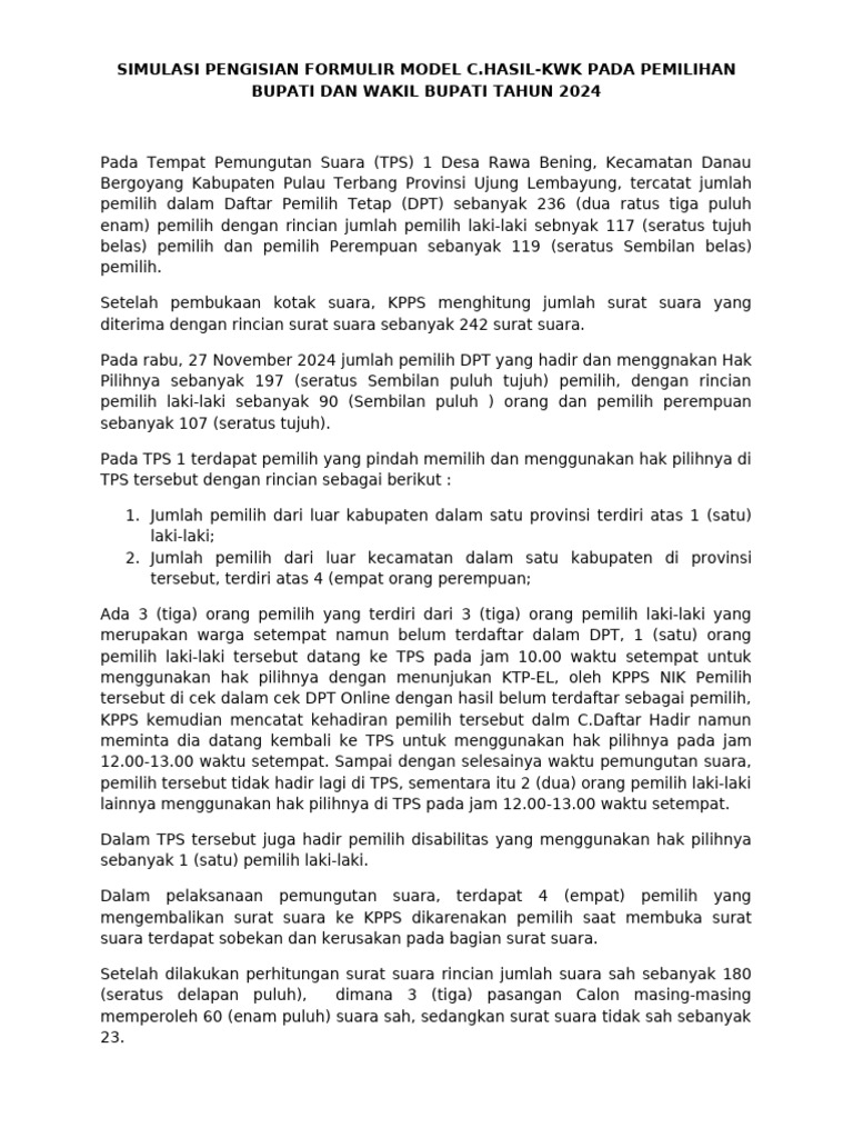 Simulasi Pengisian Formulir Model C | PDF