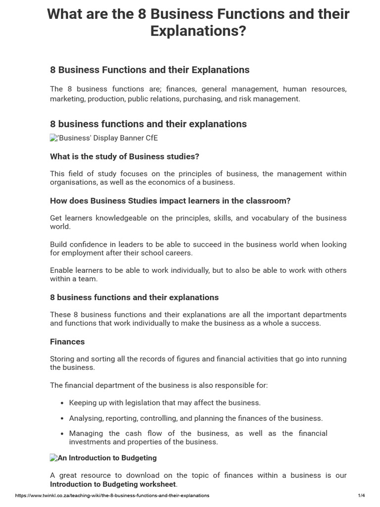 8 Business Functions and Their Explanations - Twinkl | PDF | Brand | Swot Analysis