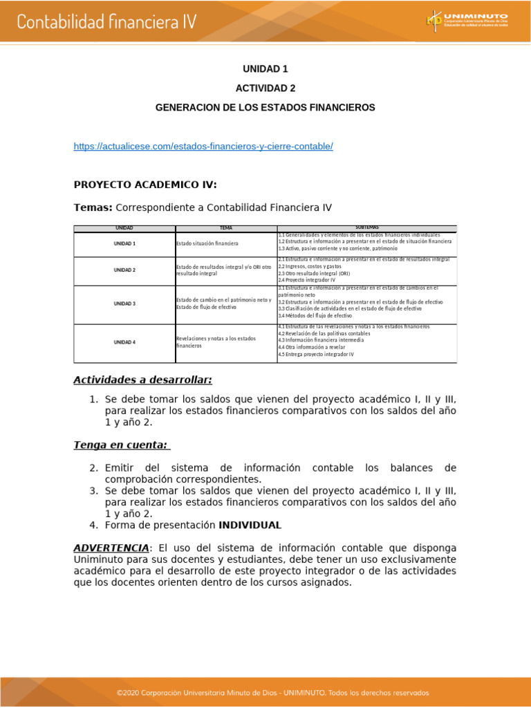Act 2 Evaluativa Uni1 - FIN - ACC - VOC | PDF | Contabilidad | normas internacionales de ...