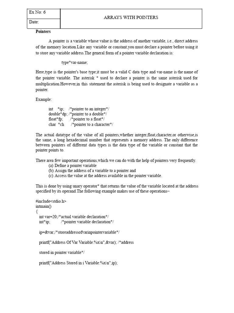 PPS Lab Manual (Exp6-10) | PDF | Pointer (Computer Programming) | Data Type PPS Lab Manual (Exp6-10) | PDF | Pointer (Computer Programming) | Data Type