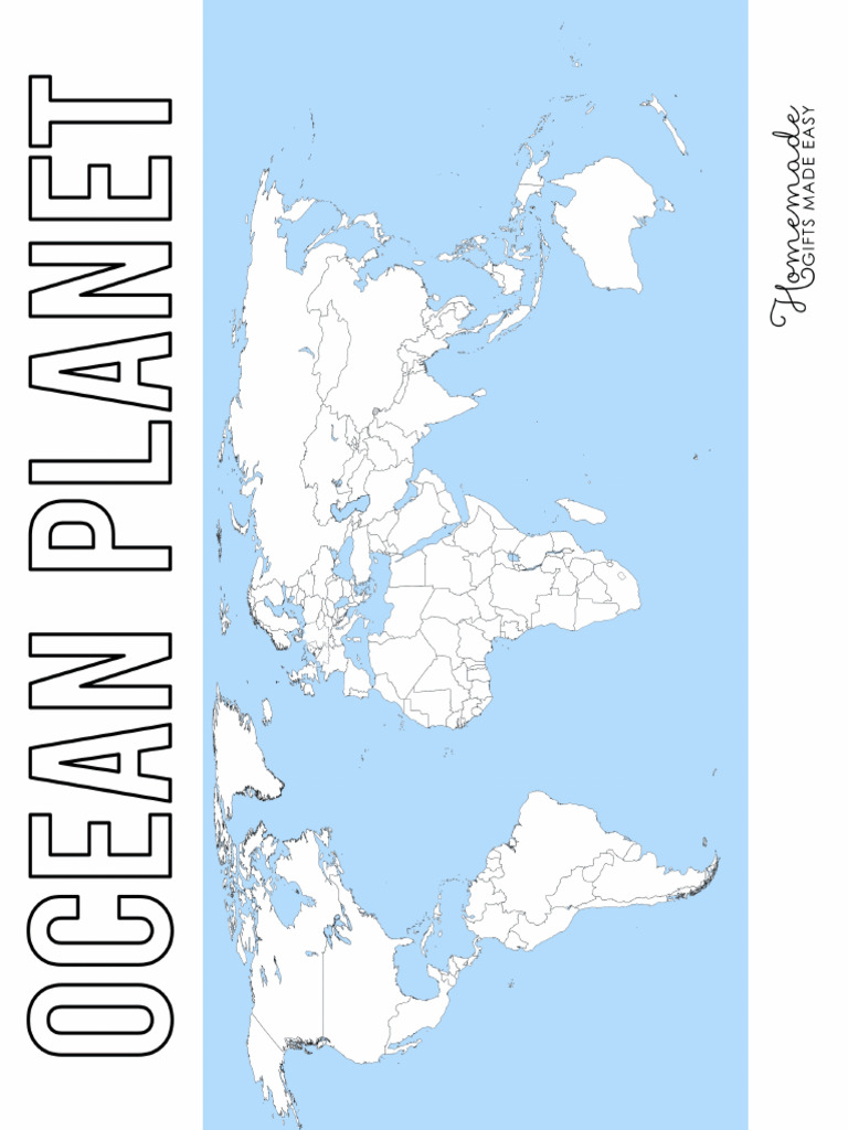 Blank World Map Rectangular Projection Outlines Blue Ocean | PDF