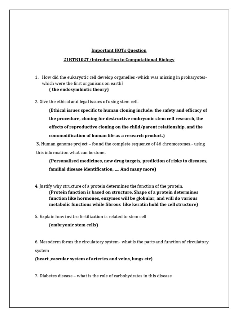 21BTB102T - HOTs Question | PDF | Cell (Biology) | Proteins
