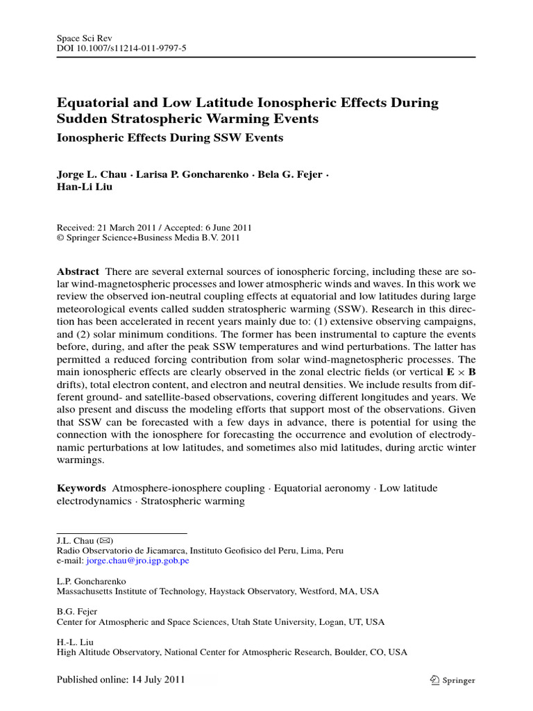 Equatorial and Low Latitude Ionospheric | PDF | Ionosphere ...